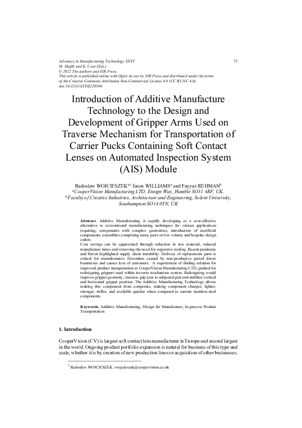 (PDF) Introduction of Additive Manufacture Technology to the Design and Development of Gripper ...