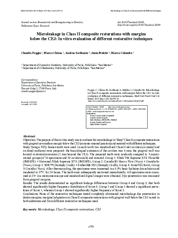 Pdf Microleakage In Class Ii Composite Restorations Bonded To Dentin Using Thermal And Load