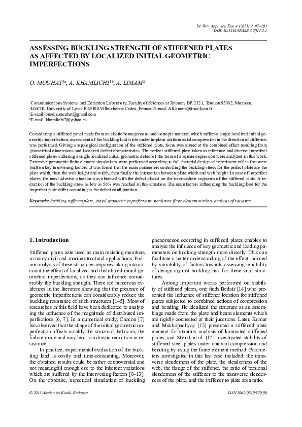 (PDF) Assessing buckling strength of stiffened plates as affected by ...