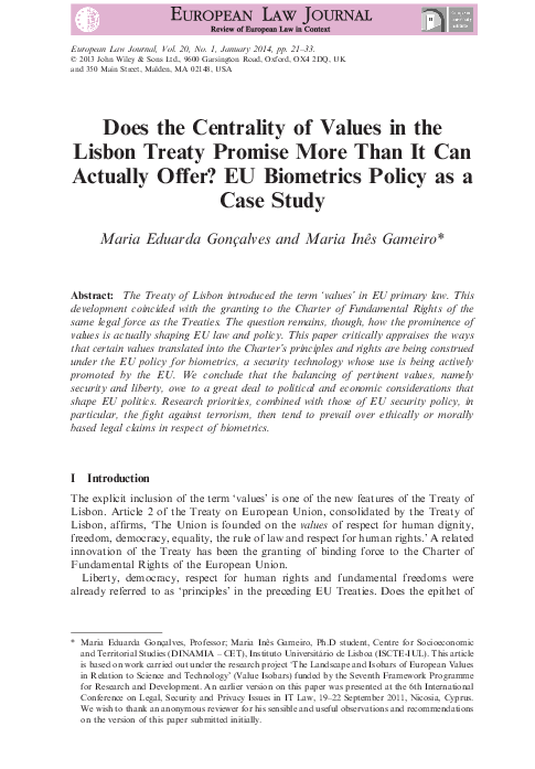 (PDF) Does the Centrality of Values in the Lisbon Treaty Promise More ...