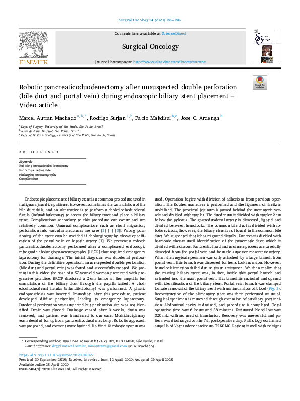 (PDF) Robotic pancreaticoduodenectomy after unsuspected double ...