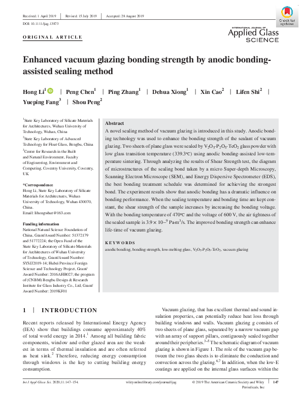 (PDF) Enhanced vacuum glazing bonding strength by anodic bonding ...