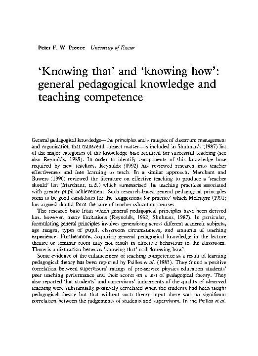 (PDF) ‘Knowing that’ and ‘knowing how’: general pedagogical knowledge ...