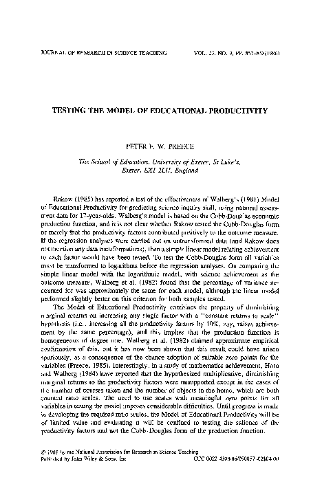 (PDF) Testing the model of educational productivity