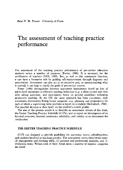 (PDF) The assessment of teaching practice performance