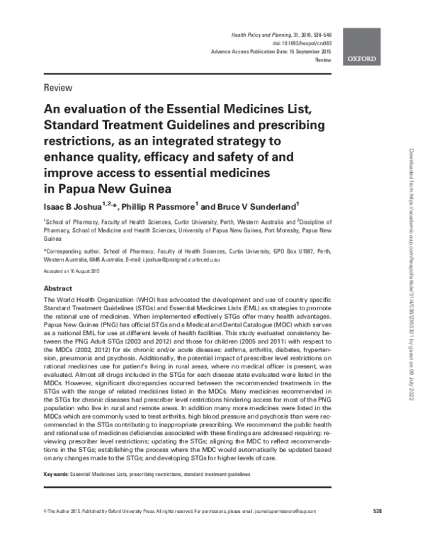 (PDF) An evaluation of the Essential Medicines List, Standard Treatment ...