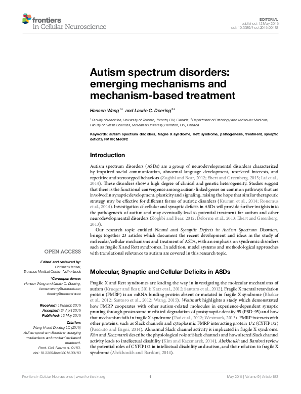 (PDF) Autism spectrum disorders: emerging mechanisms and mechanism ...