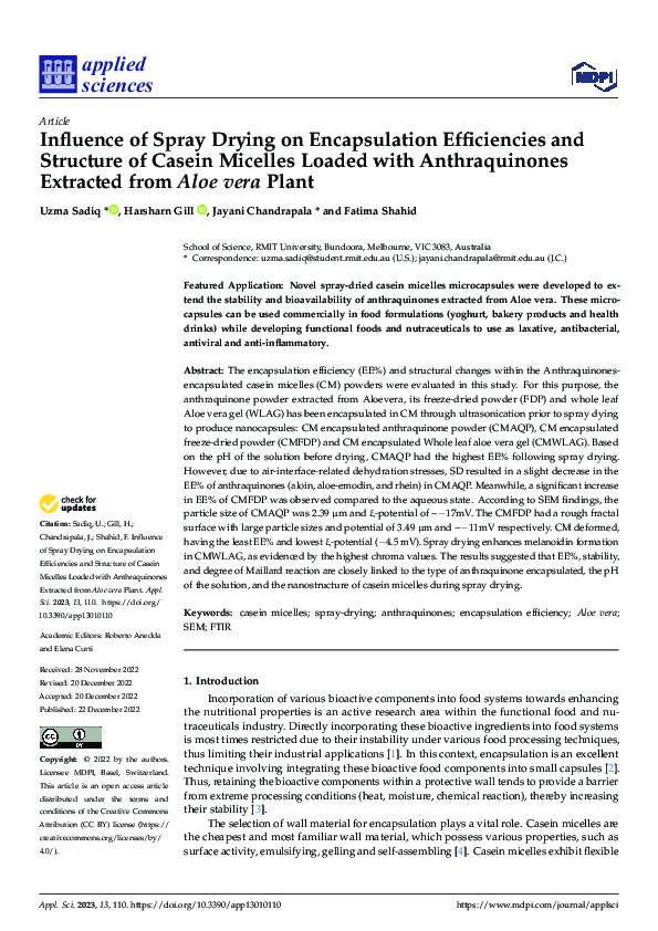 (PDF) Influence of Spray Drying on Encapsulation Efficiencies and ...