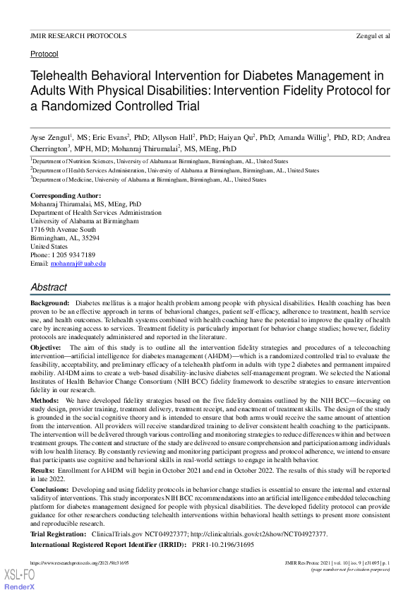 (PDF) Telehealth Behavioral Intervention for Diabetes Management in ...