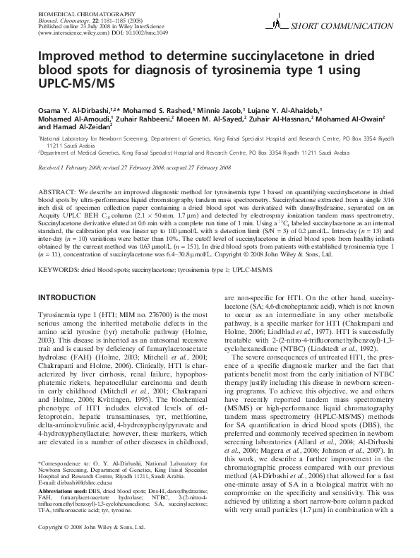 (PDF) Improved method to determine succinylacetone in dried blood spots ...