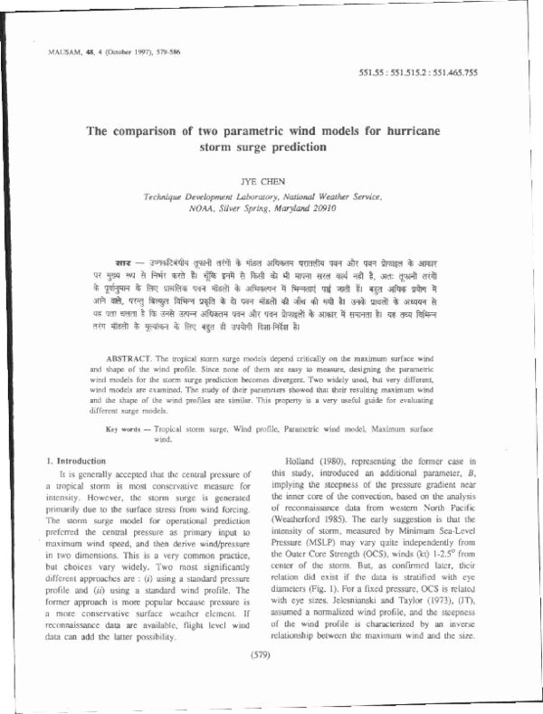 (PDF) The comparison of two parametric wind models for hurricane storm ...