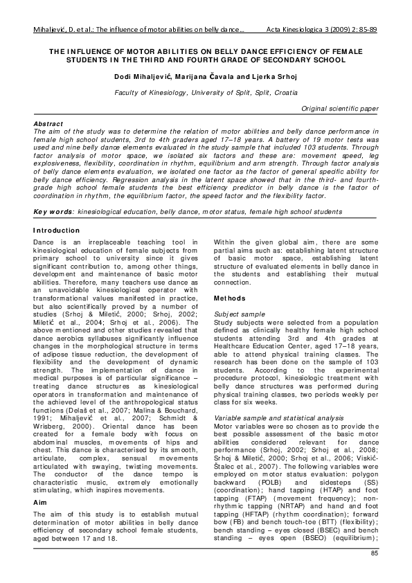 (PDF) The Influence of Motor Abilities on Belly Dance Efficiency of ...