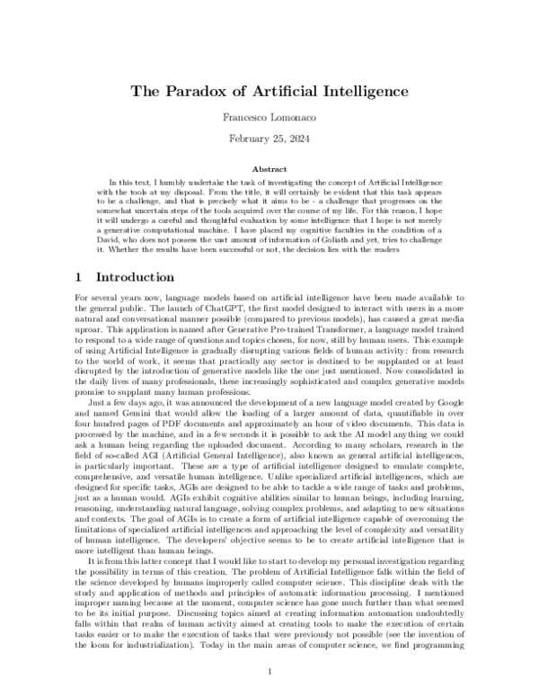 (PDF) The Paradox of Artificial Intelligence