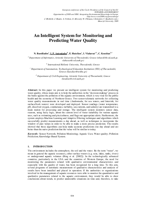 (PDF) An Intelligent System for Monitoring and Predicting Water Quality”