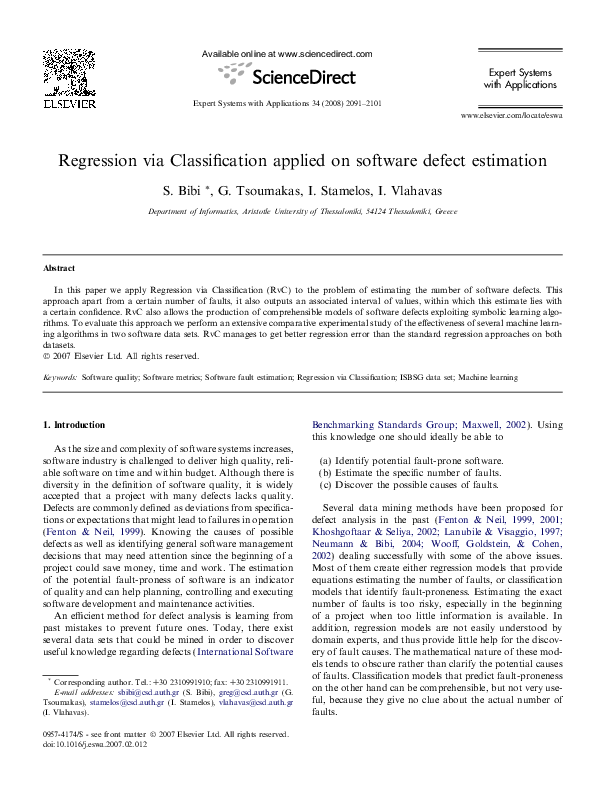 Pdf Regression Via Classification Applied On Software Defect Estimation
