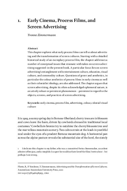 (PDF) 1. Early Cinema, Process Films, and Screen Advertising