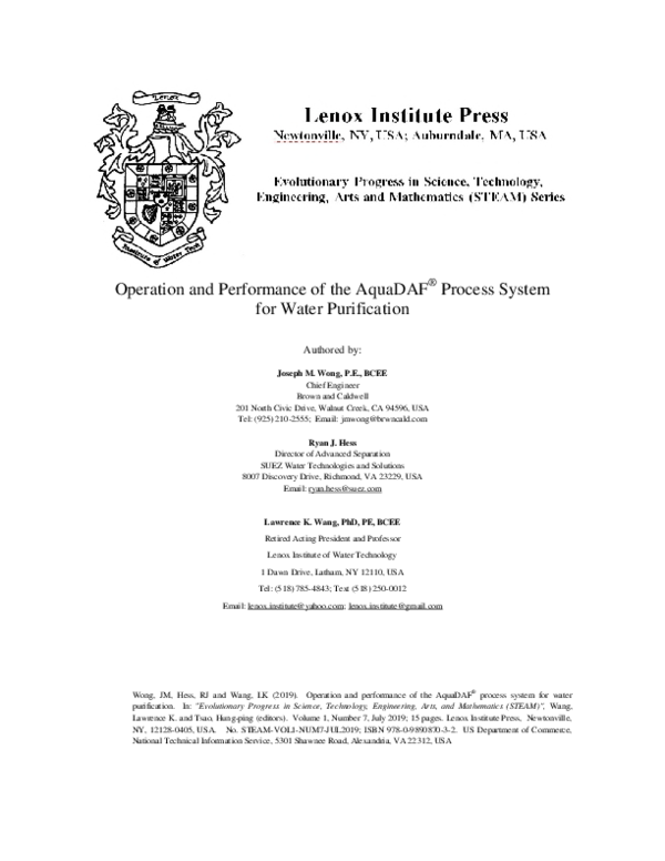 (PDF) Operation and Performance of the AquaDAF® Process System for ...