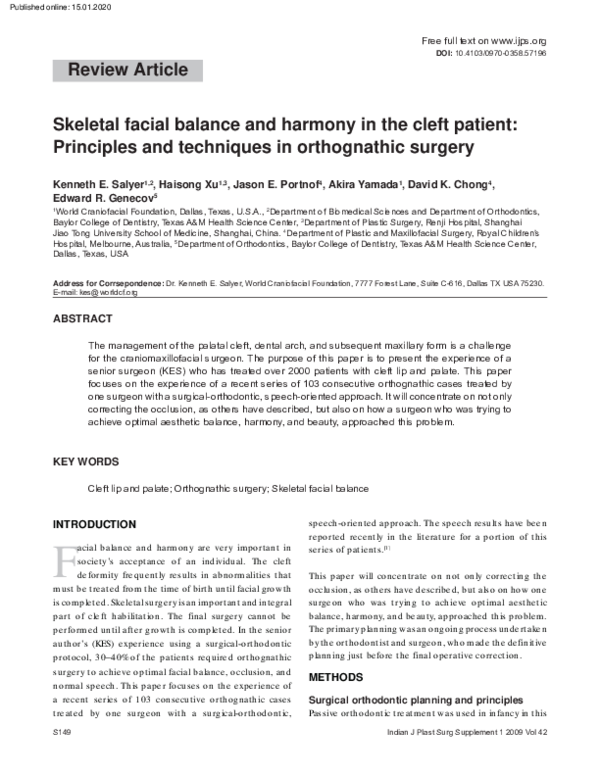 (PDF) Skeletal facial balance and harmony in the cleft patient ...
