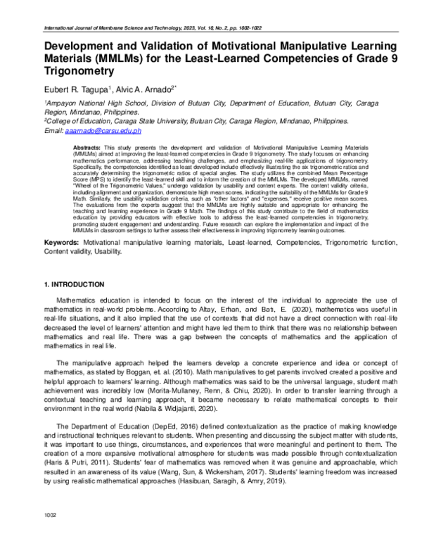 (PDF) Development and Validation of Motivational Manipulative Learning Materials (MMLMs) for the ...