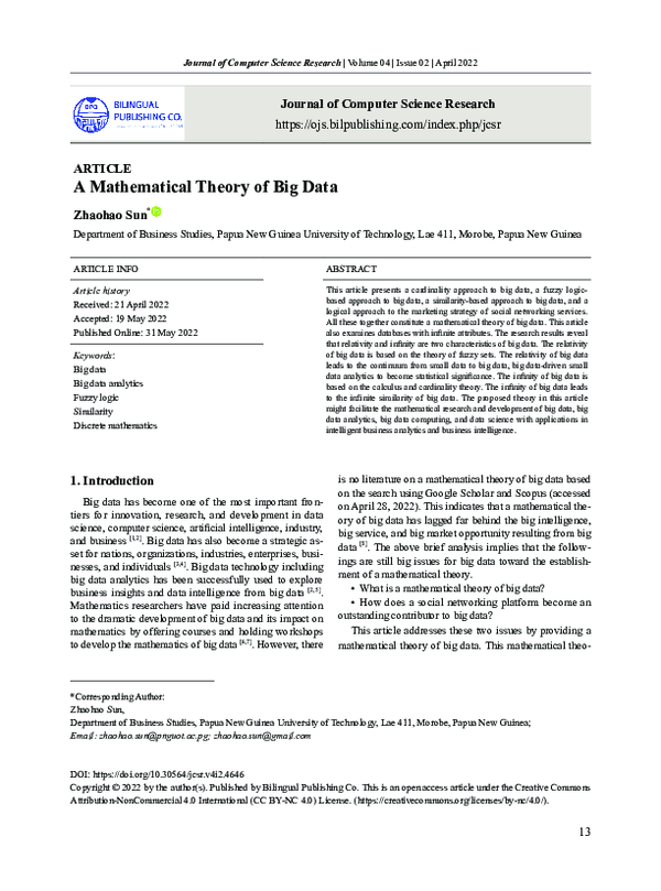 (PDF) A Mathematical Theory of Big Data