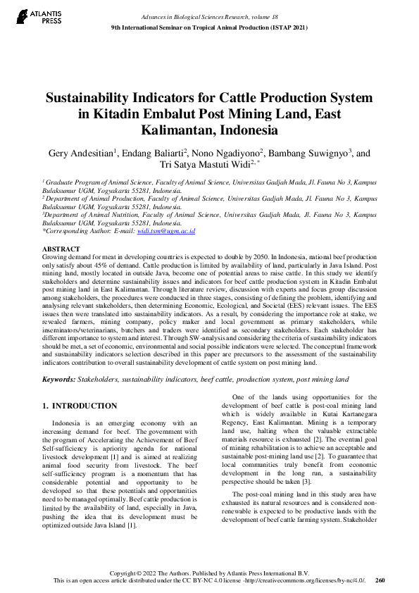 (PDF) Sustainability Indicators for Cattle Production System in Kitadin ...