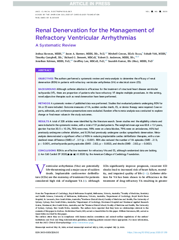 (PDF) Renal Denervation for the Management of Refractory Ventricular ...