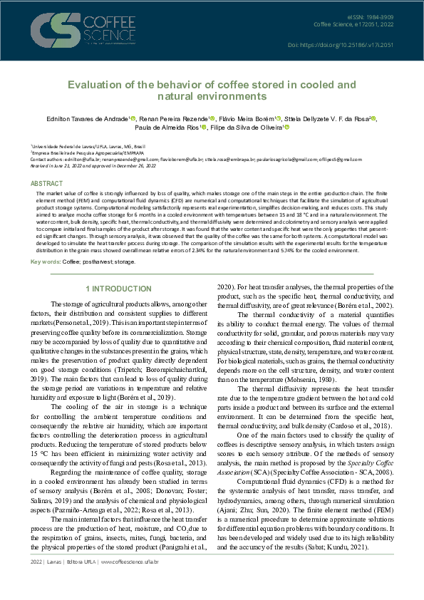 (PDF) Evaluation of the behavior of coffee stored in cooled and natural ...