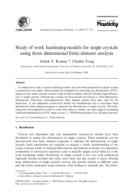 (PDF) Study of work hardening models for single crystals using three ...