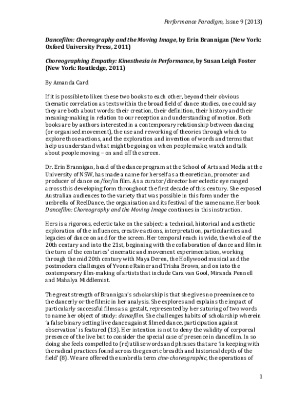 (PDF) Dancefilm: Choreography and the Moving Image, by Erin Brannigan ...