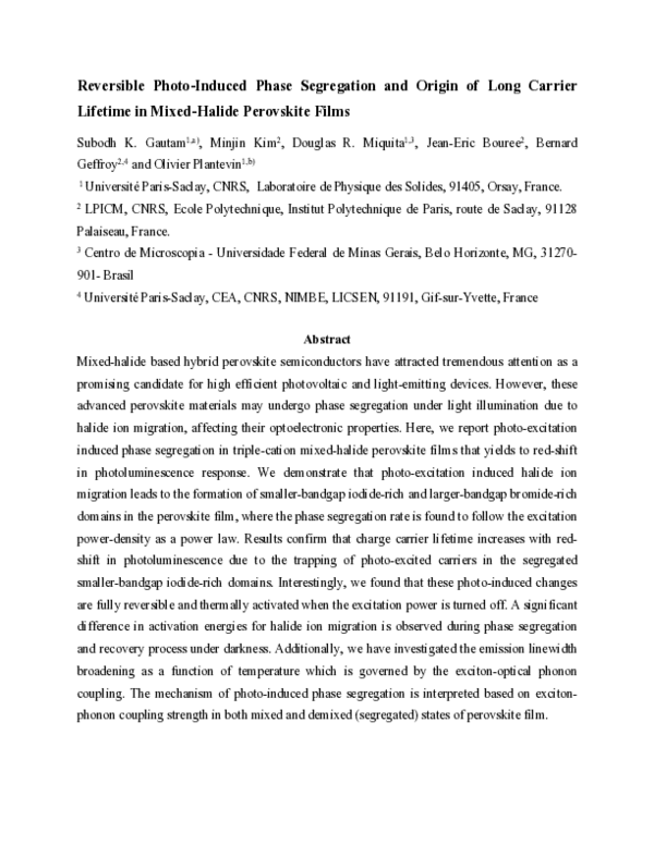 (PDF) Reversible Photoinduced Phase Segregation and Origin of Long Carrier Lifetime in Mixed ...