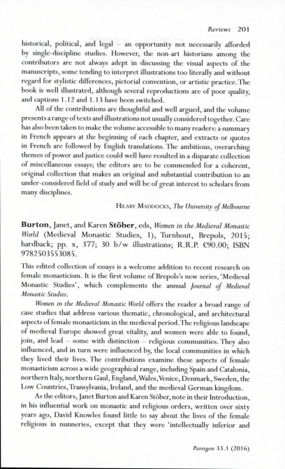 (PDF) Women in the Medieval Monastic World eds. by Janet Burton and ...