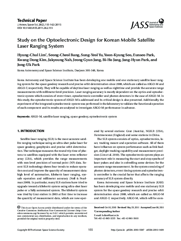 (PDF) Study on the Optoelectronic Design for Korean Mobile Satellite Laser Ranging System