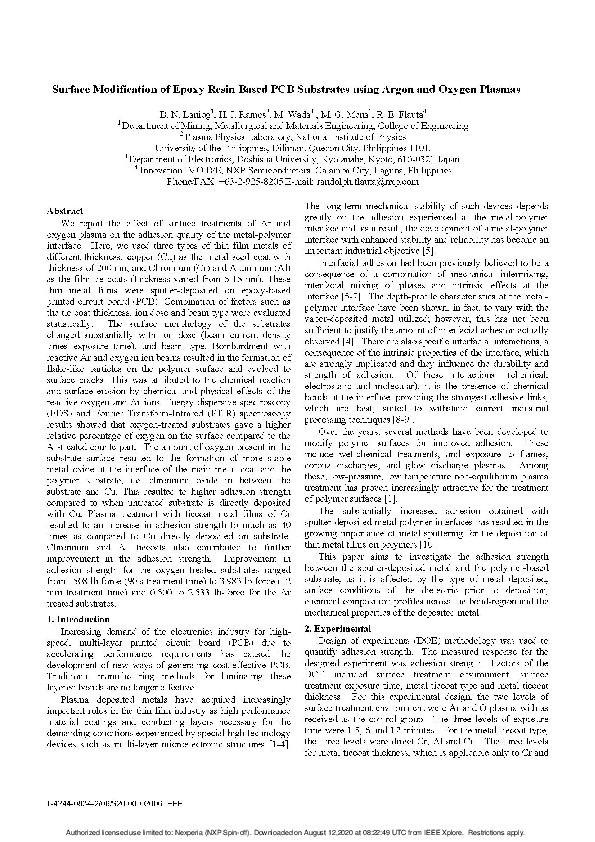 (PDF) Surface Modification of Epoxy Resin Based PCB Substrates using ...