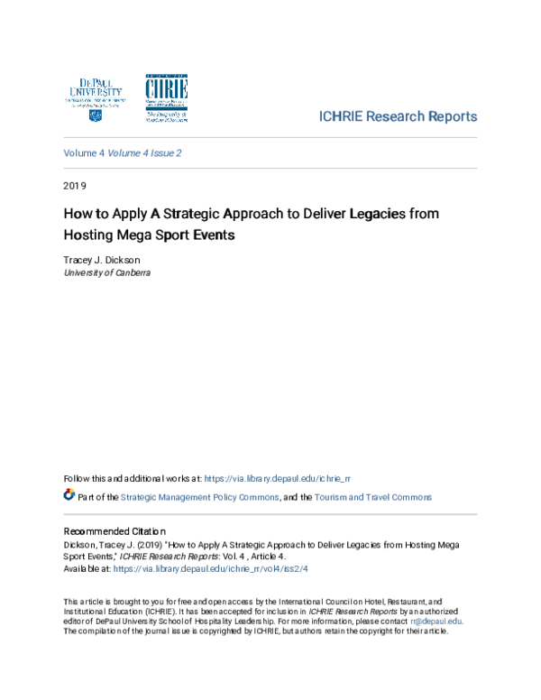 (PDF) How to Apply A Strategic Approach to Deliver Legacies from ...