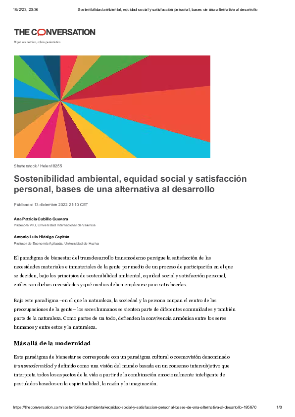 Sostenibilidad ambiental, equidad social y satisfacción personal, bases ...