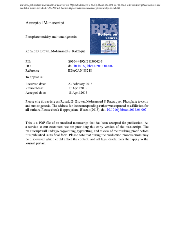(PDF) Phosphate toxicity and tumorigenesis