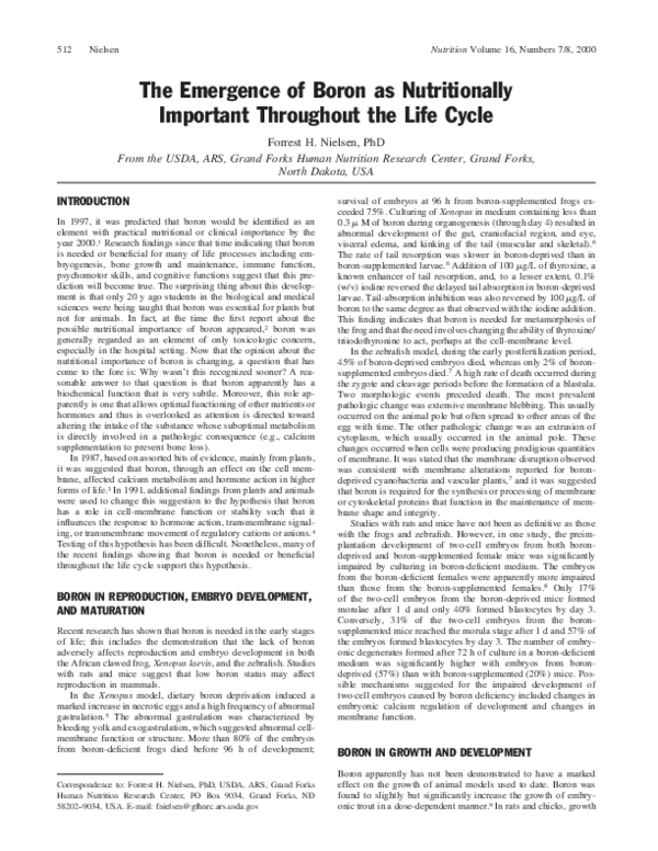 (PDF) The emergence of boron as nutritionally important throughout the ...