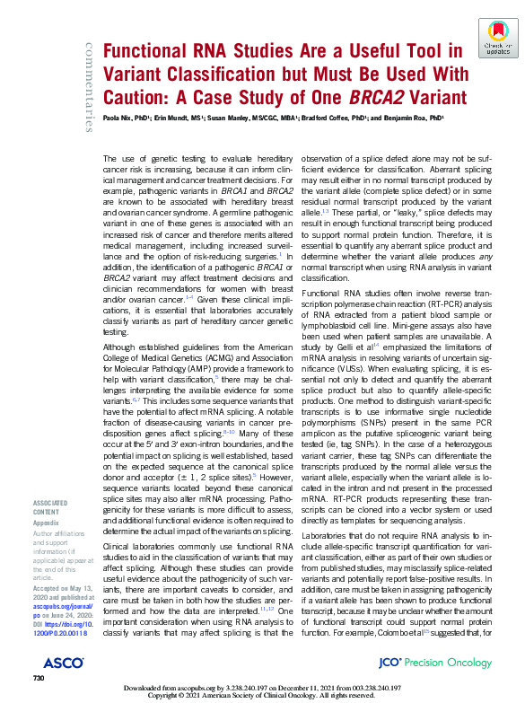 (PDF) Functional RNA Studies Are a Useful Tool in Variant ...