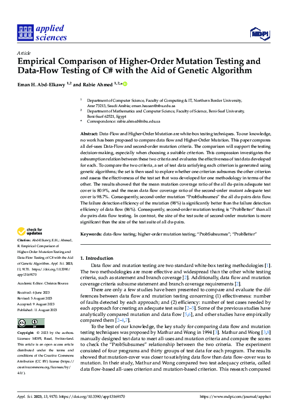 Pdf Empirical Comparison Of Higher Order Mutation Testing And Data Flow Testing Of C With The
