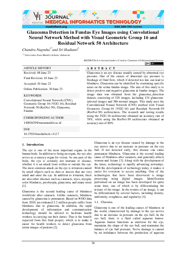 (PDF) Glaucoma Detection in Fundus Eye Images using Convolutional Neural Network Method with ...
