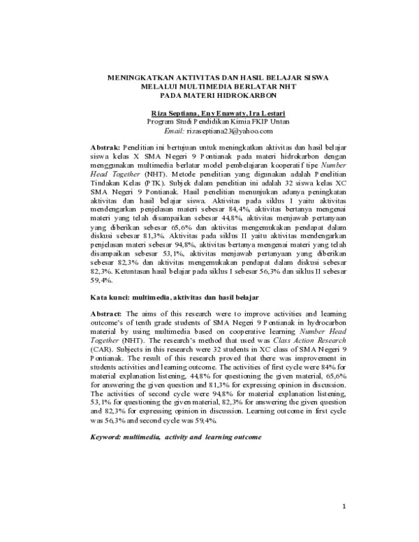 (PDF) Meningkatkan Aktivitas Dan Hasil Belajar Siswa Melalui Multimedia Berlatar NHT Pada Materi ...