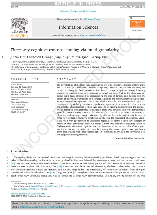 (PDF) Three-way cognitive concept learning via multi-granularity | Yuhua Qian - Academia.edu