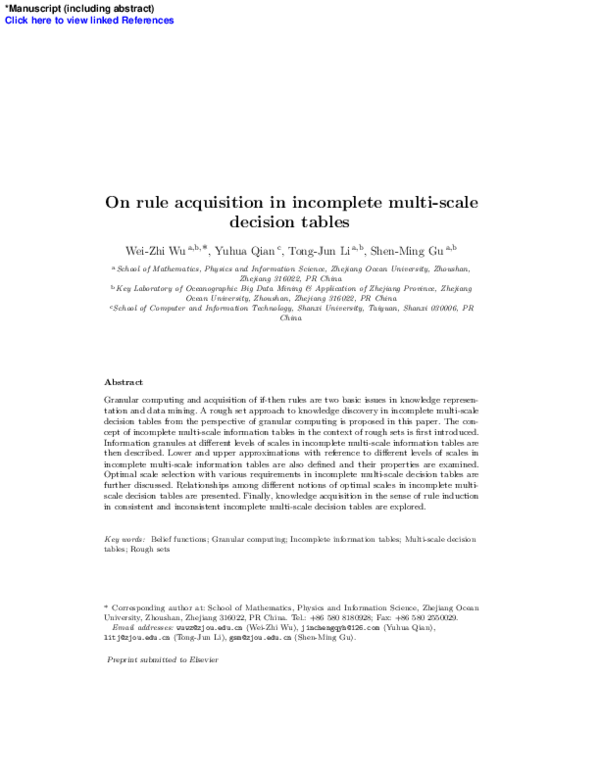 (PDF) On rule acquisition in incomplete multi-scale decision tables