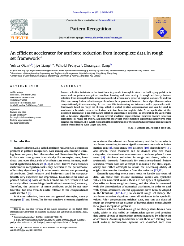 Pdf An Efficient Accelerator For Attribute Reduction From Incomplete Data In Rough Set Framework