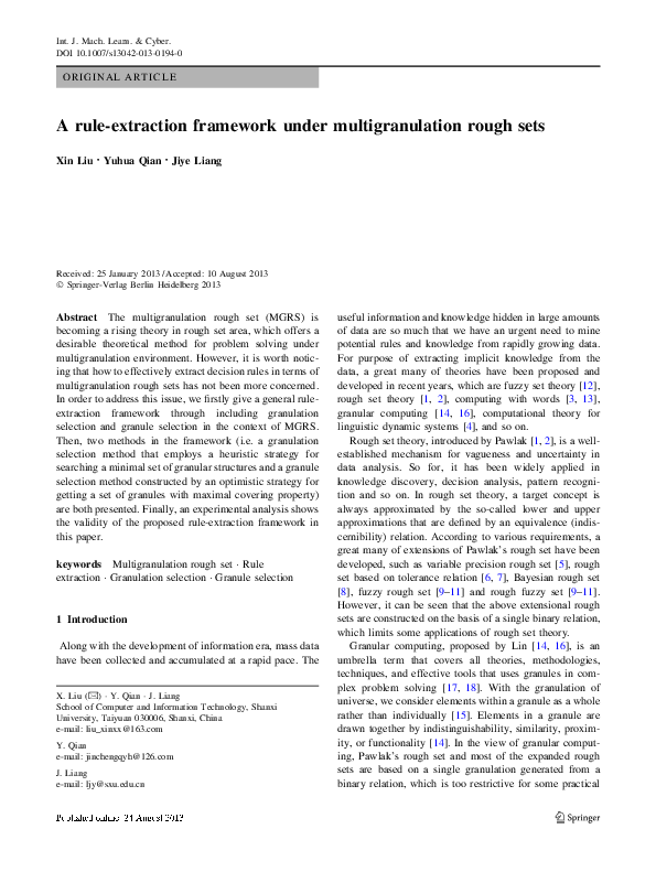 (PDF) A rule-extraction framework under multigranulation rough sets