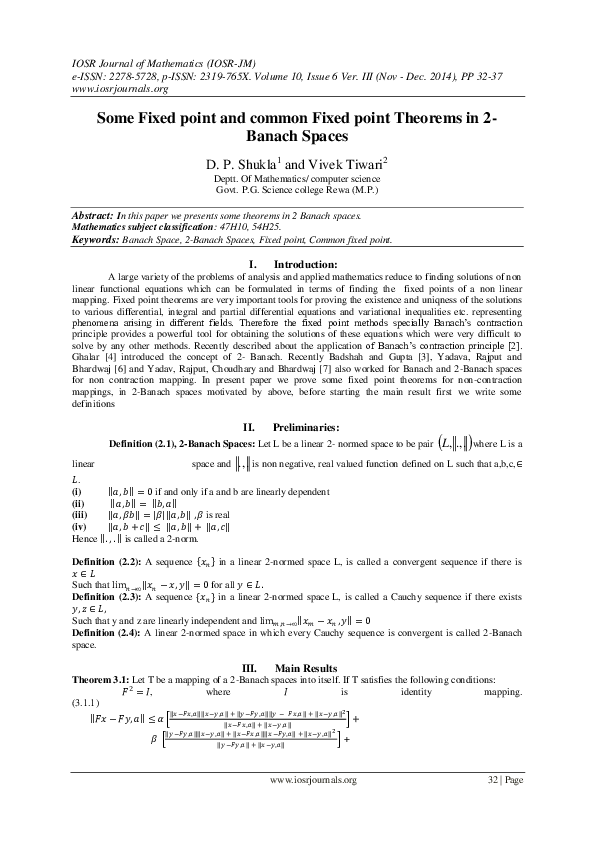 Pdf Some Fixed Point And Common Fixed Point Theorems In 2 Banach Spaces