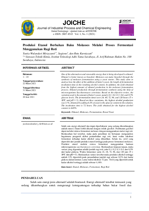 (PDF) Produksi Etanol Berbahan Baku Molasses Melalui Proses Fermentasi ...