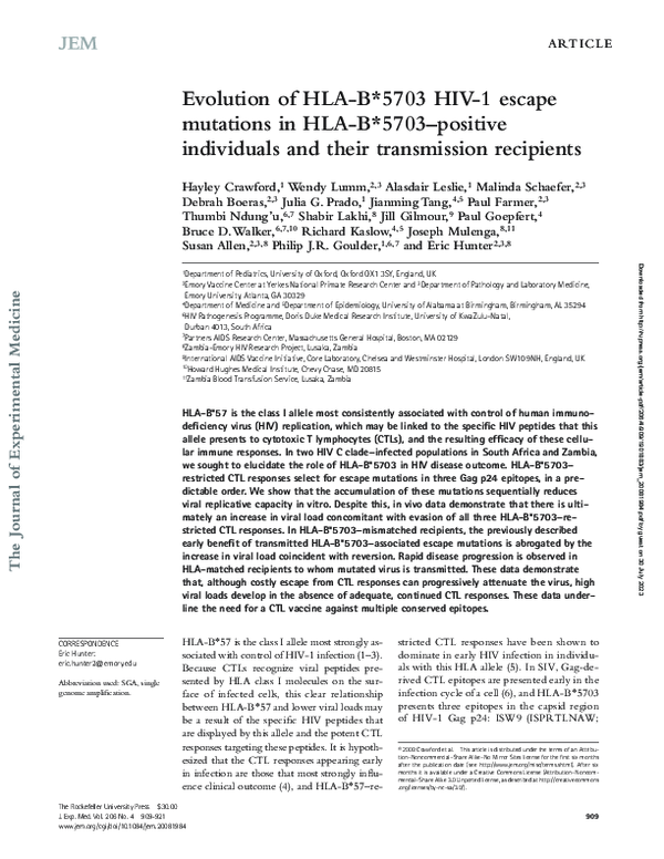 (PDF) Evolution of HLA-B*5703 HIV-1 escape mutations in HLA-B*5703 ...
