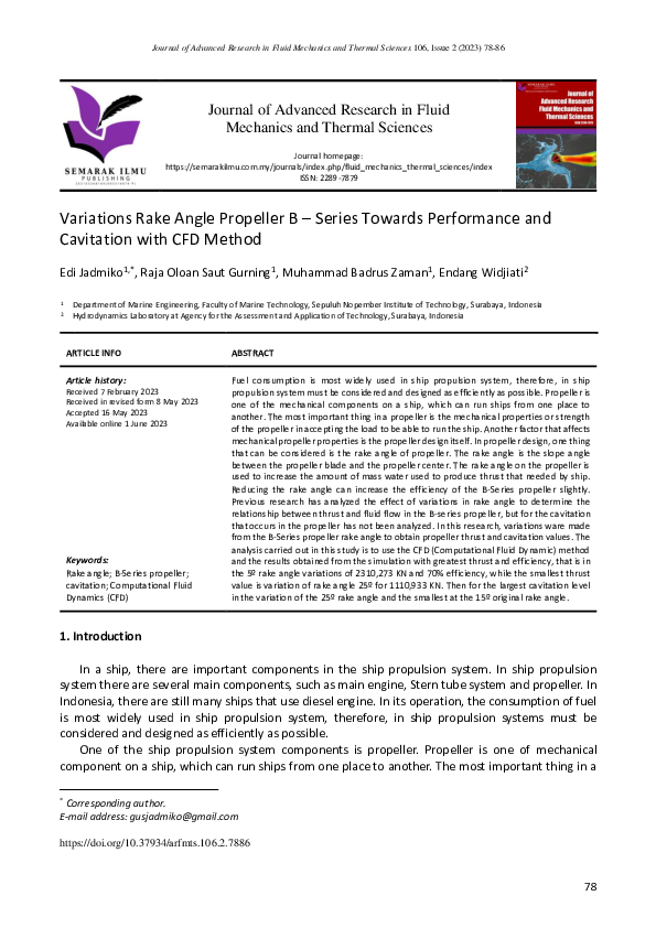 (PDF) Variations Rake Angle Propeller B – Series Towards Performance and Cavitation with CFD Method