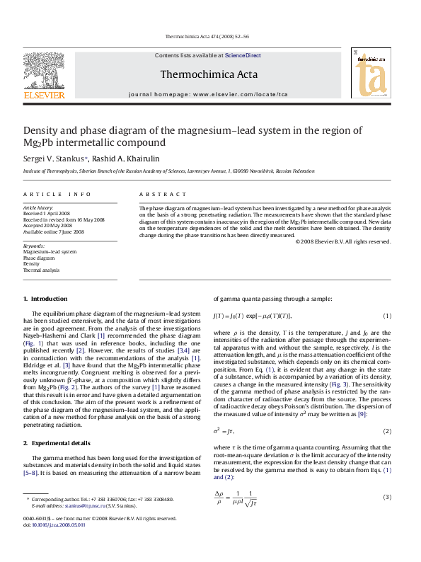 (PDF) Density and phase diagram of the magnesium–lead system in the ...